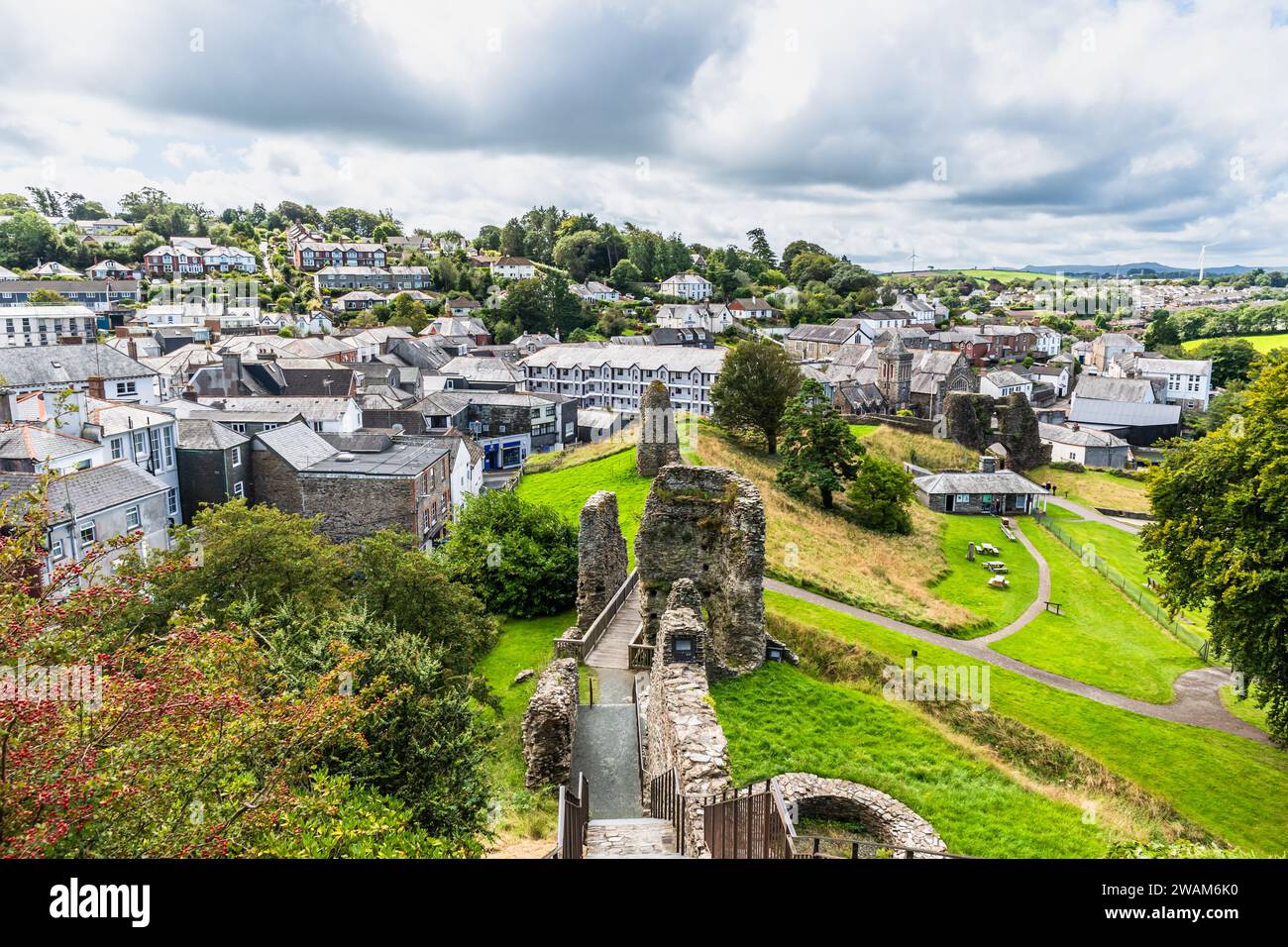 An aerial view of the town and countryside around Launceston, Cornwall ...