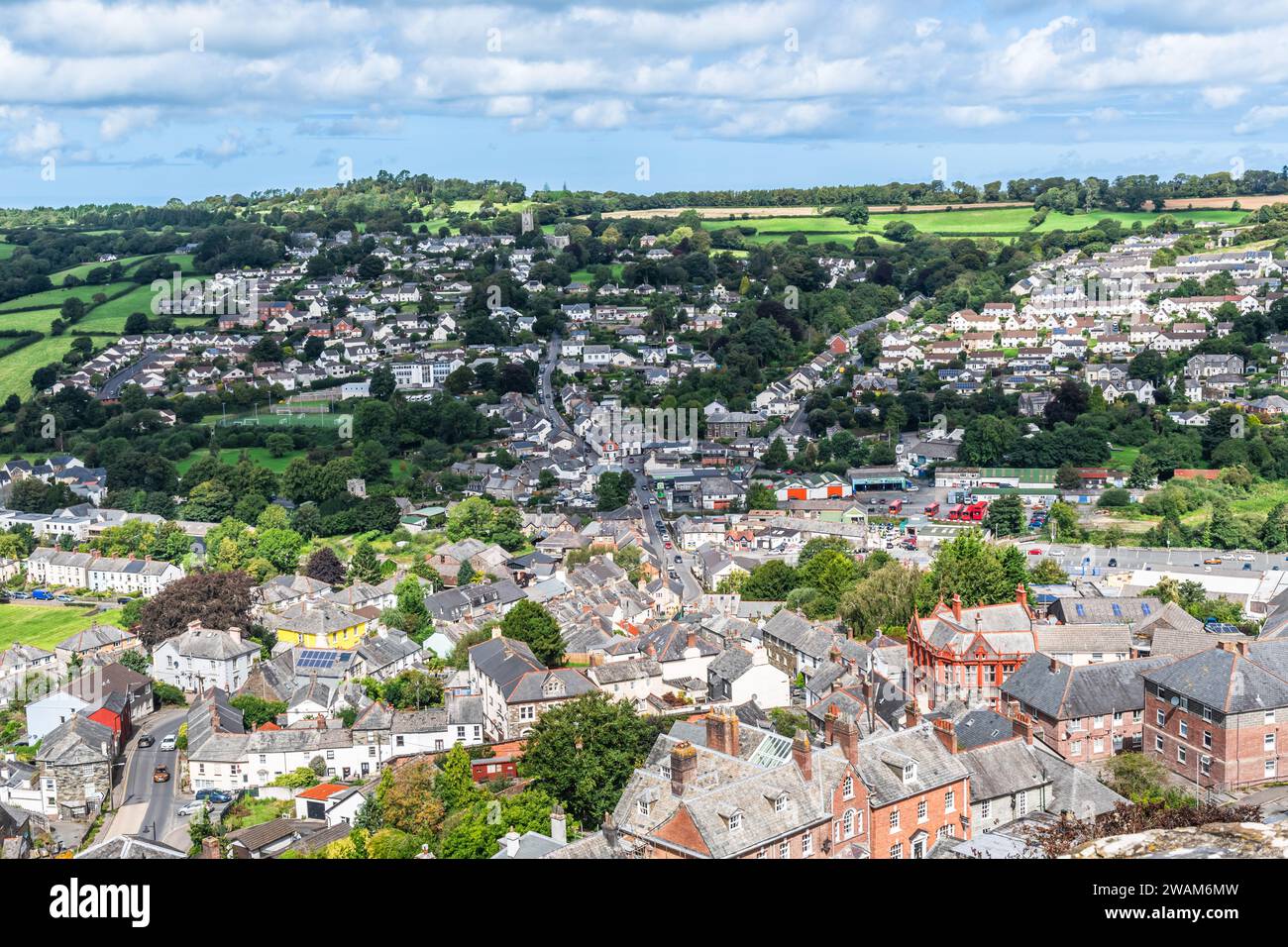 An aerial view of the town and countryside around Launceston, Cornwall ...