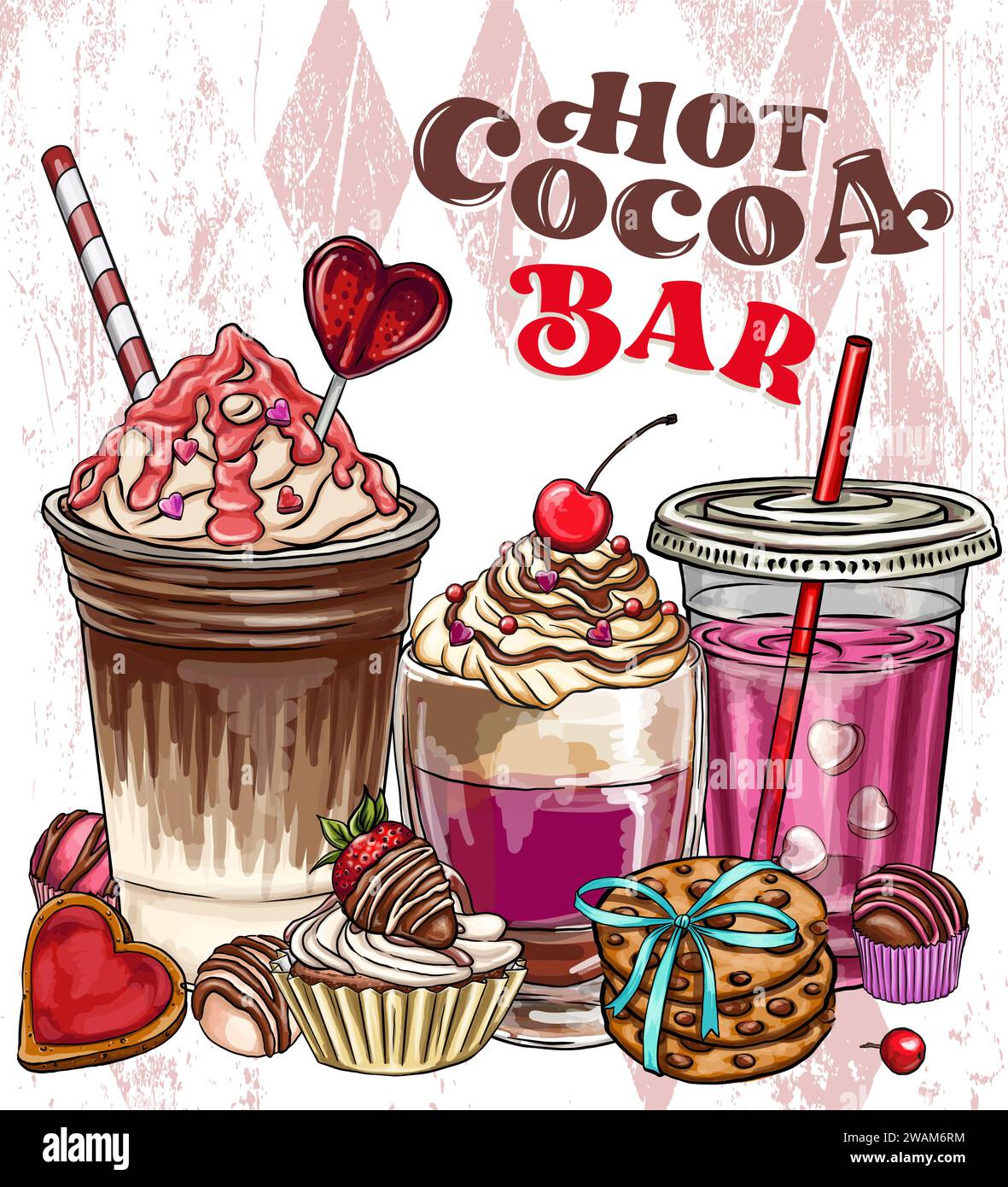 Hot cocoa station, banner for design, gingerbread, sweets, candy, DIY ...