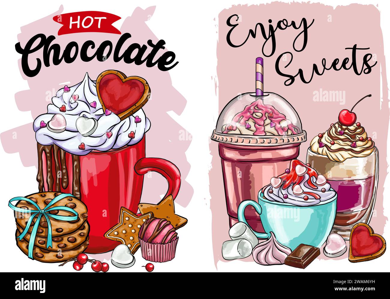 Illustration Set For Valentine S Day Themed Designs Coffee Cookies