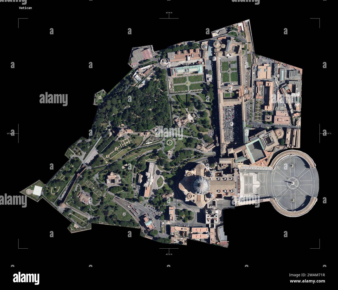 Shape of a high resolution satellite map of the Vatican, with distance ...