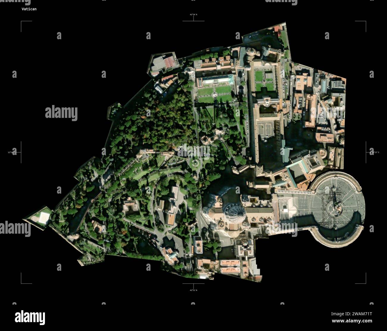 Shape of a low resolution satellite map of the Vatican, with distance ...