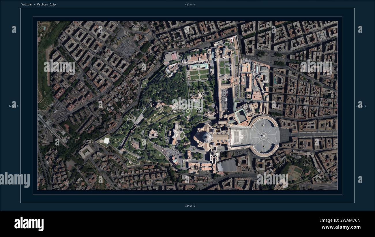 Vatican highlighted on a high resolution satellite map map with the country's capital point ...