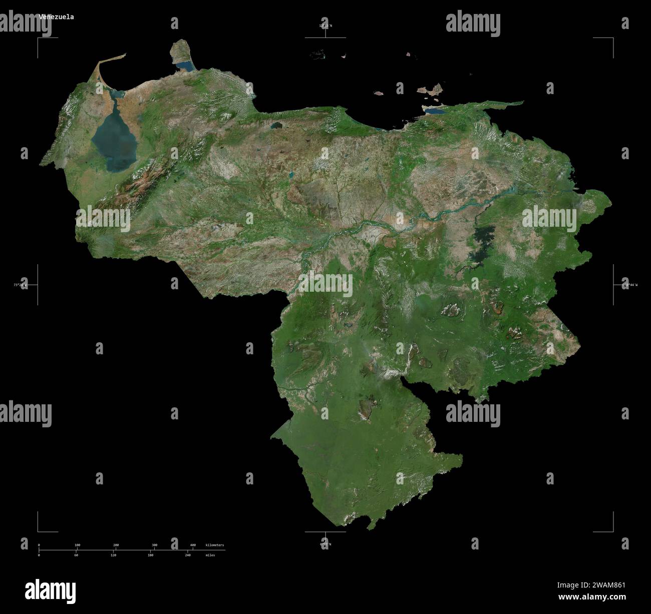 Shape of a high resolution satellite map of the Venezuela, with ...