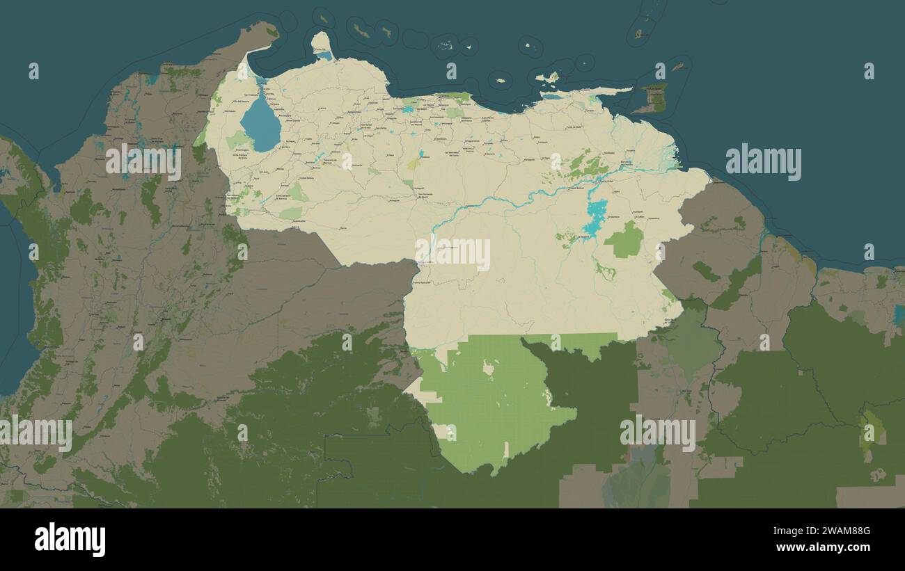 Venezuela highlighted on a topographic, OSM Humanitarian style map Stock Photo - Alamy