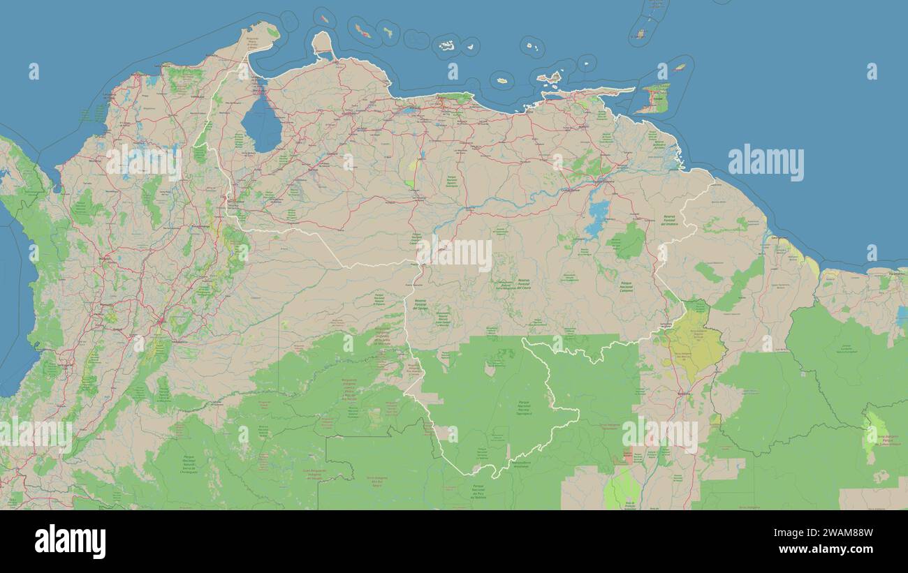 Venezuela outlined on a topographic, OSM Germany style map Stock Photo - Alamy