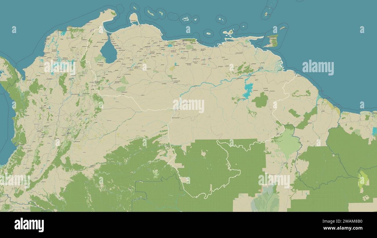 Venezuela outlined on a topographic, OSM Humanitarian style map Stock ...