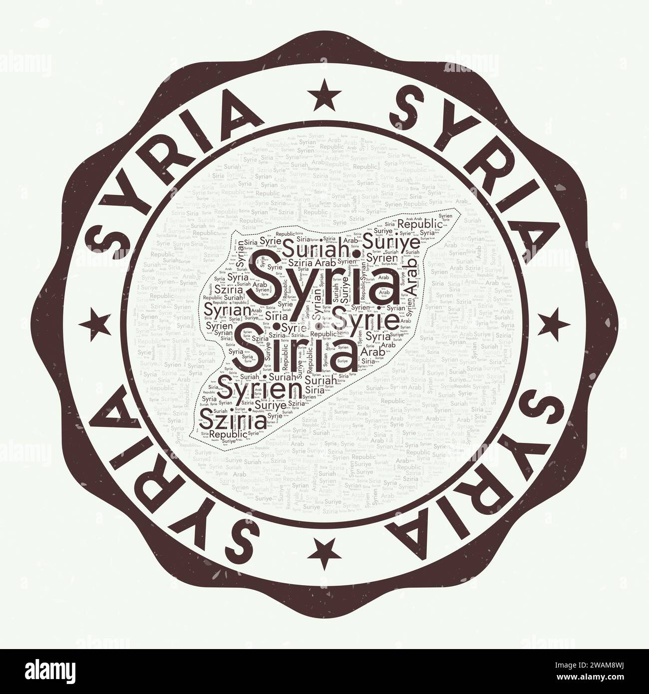 Syria logo. Appealing country badge with word cloud in the shape of ...