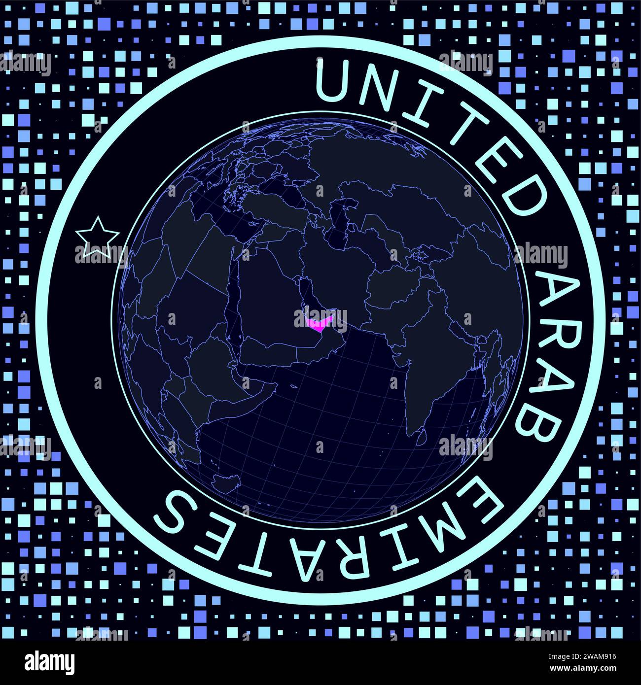 UAE on globe vector. Futuristic satellite view of the world centered to ...