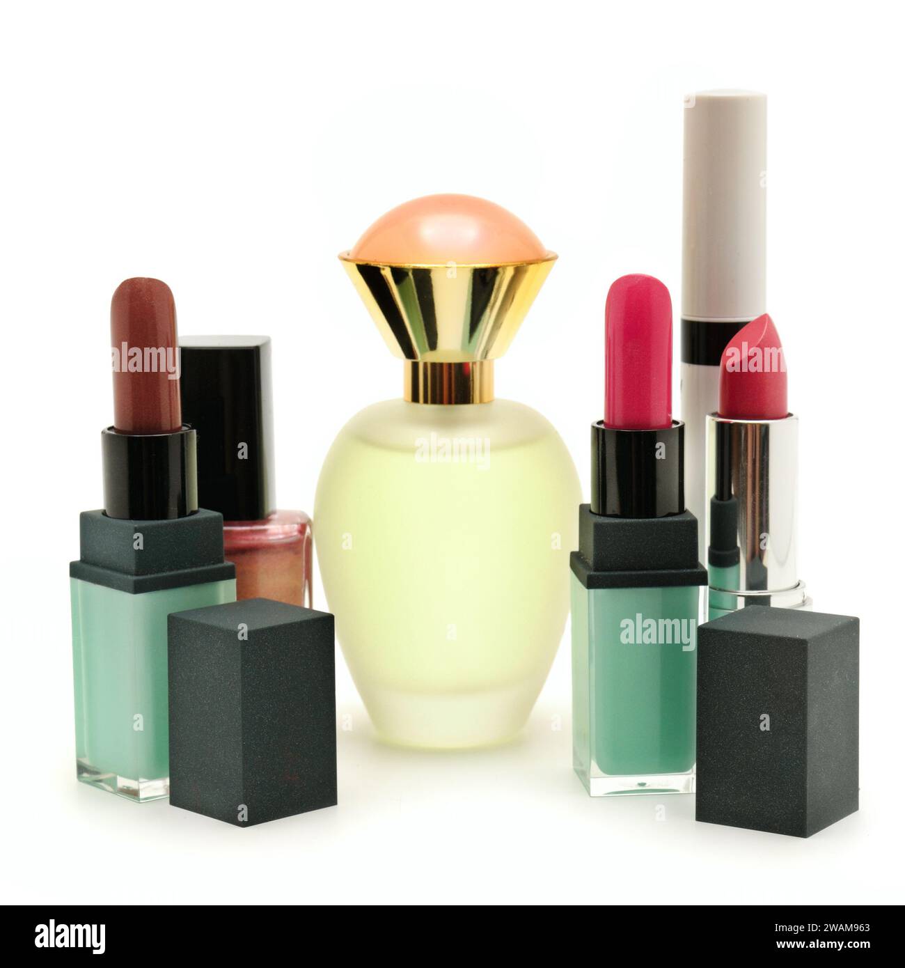 Perfumes and cosmetics isolated on white Stock Photo - Alamy