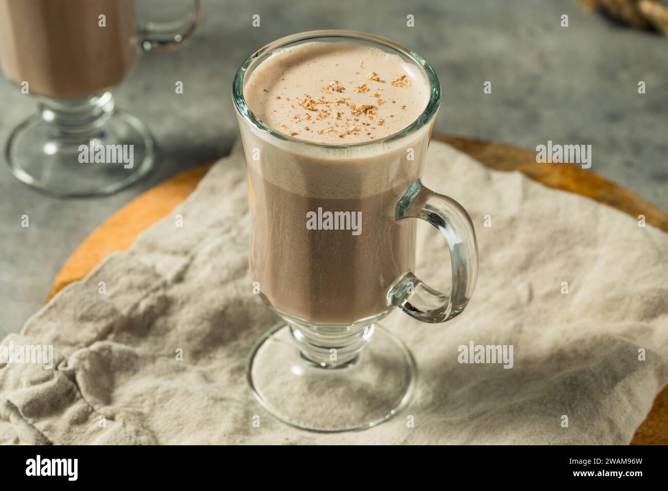 Homemade Festive Chocolate Eggnog with Nutmeg in a Glass Stock Photo ...