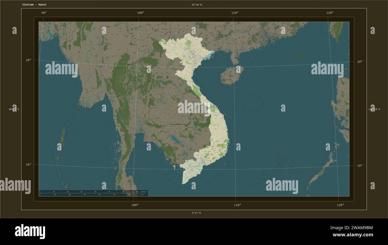 Vietnam highlighted on a topographic, OSM Humanitarian style map map ...