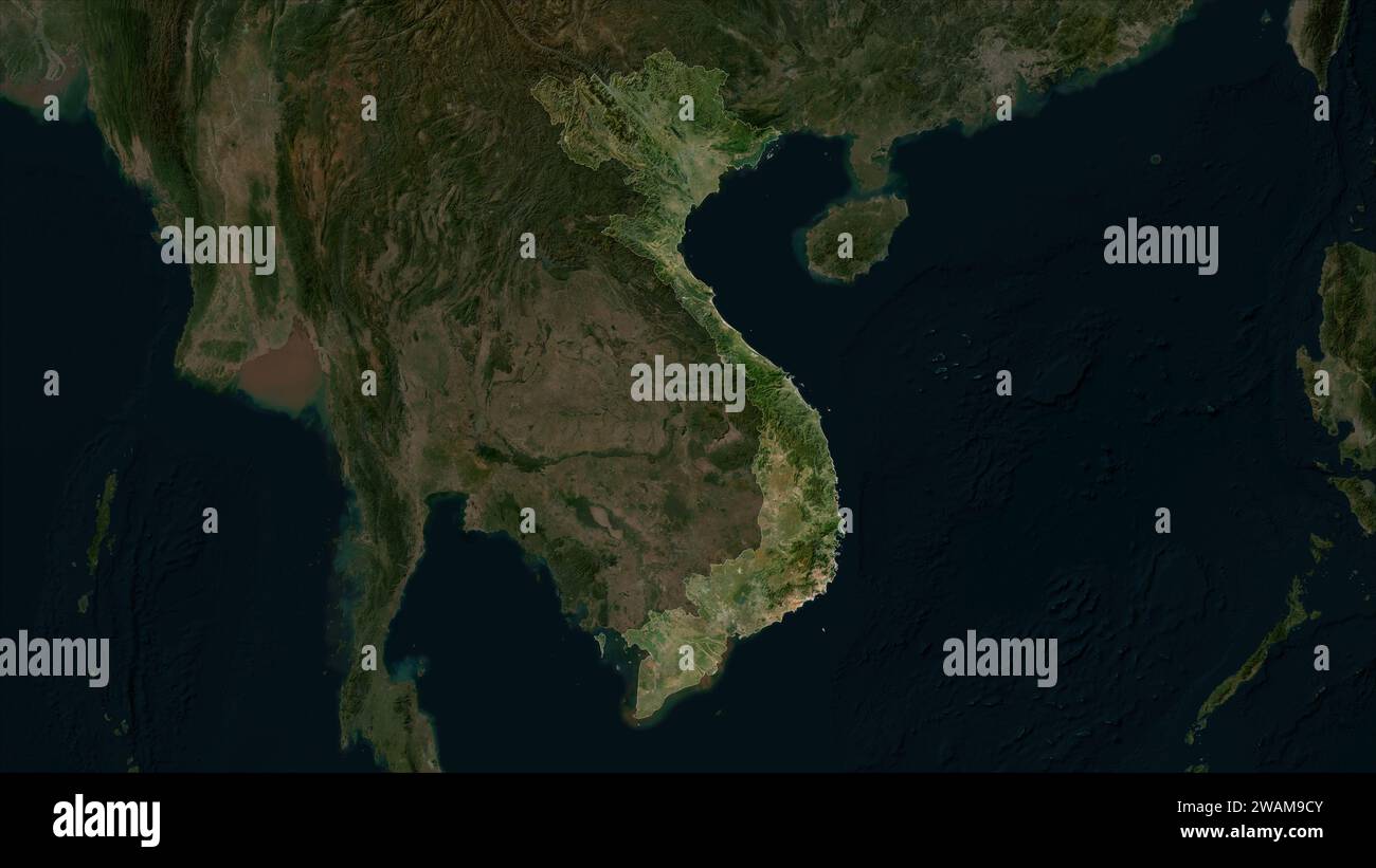 Vietnam highlighted on a low resolution satellite map Stock Photo - Alamy