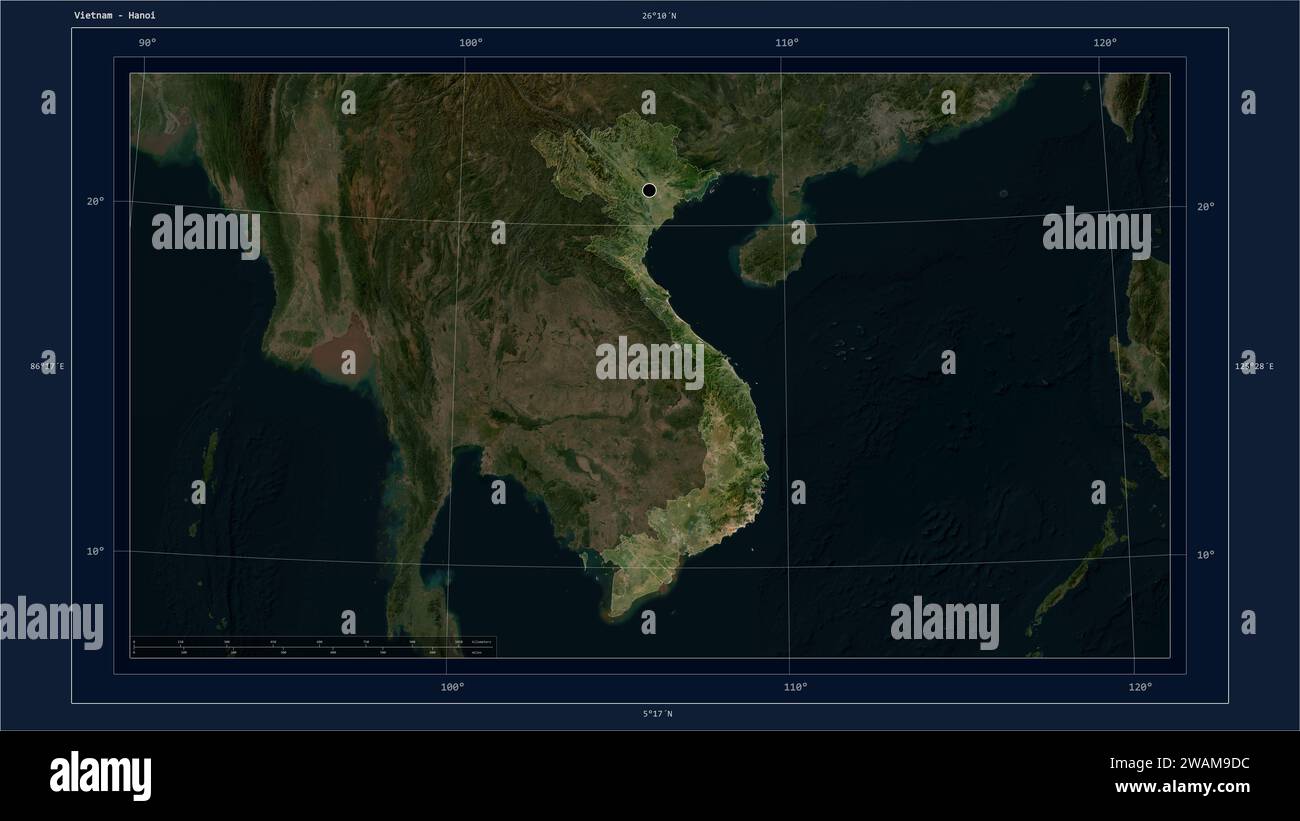 Vietnam highlighted on a low resolution satellite map map with the ...