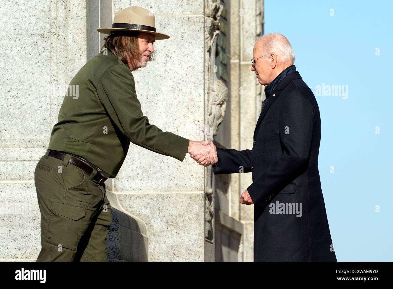 President Joe Biden greets a National park Service ranger after a ...