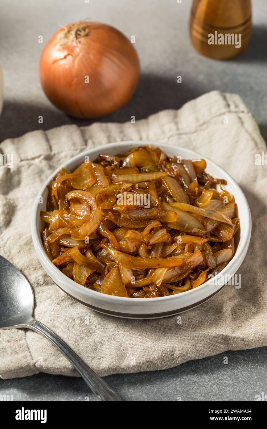 Brown Organic Caramelized Onions in a Bowl to Cook With Stock Photo - Alamy