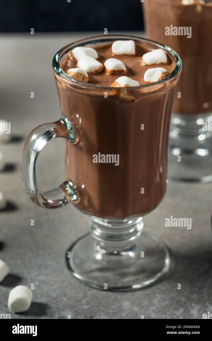 Warm Boozy Hot Cocoa Chocolate in a Mug with Marshmallows Stock Photo - Alamy