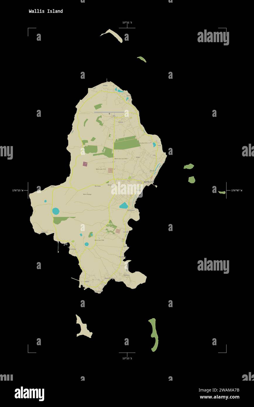 Shape of a topographic, OSM Humanitarian style map of the Wallis Island ...