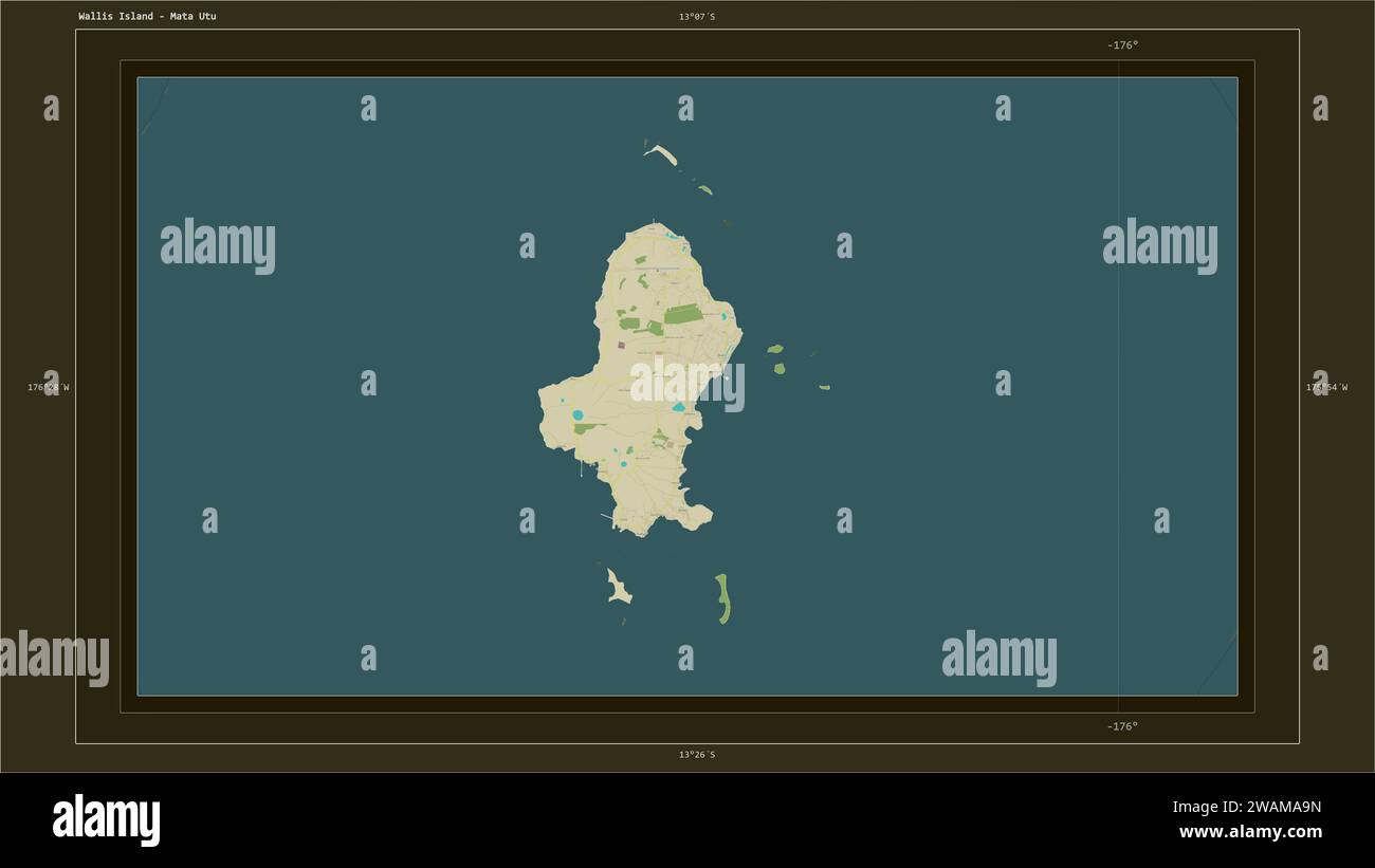 Wallis Island highlighted on a topographic, OSM Humanitarian style map ...