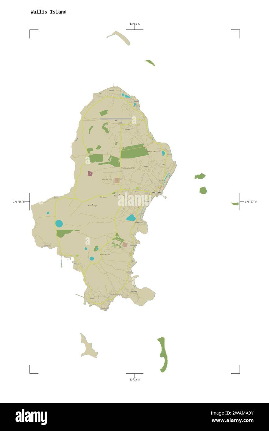 Shape of a topographic, OSM Humanitarian style map of the Wallis Island ...