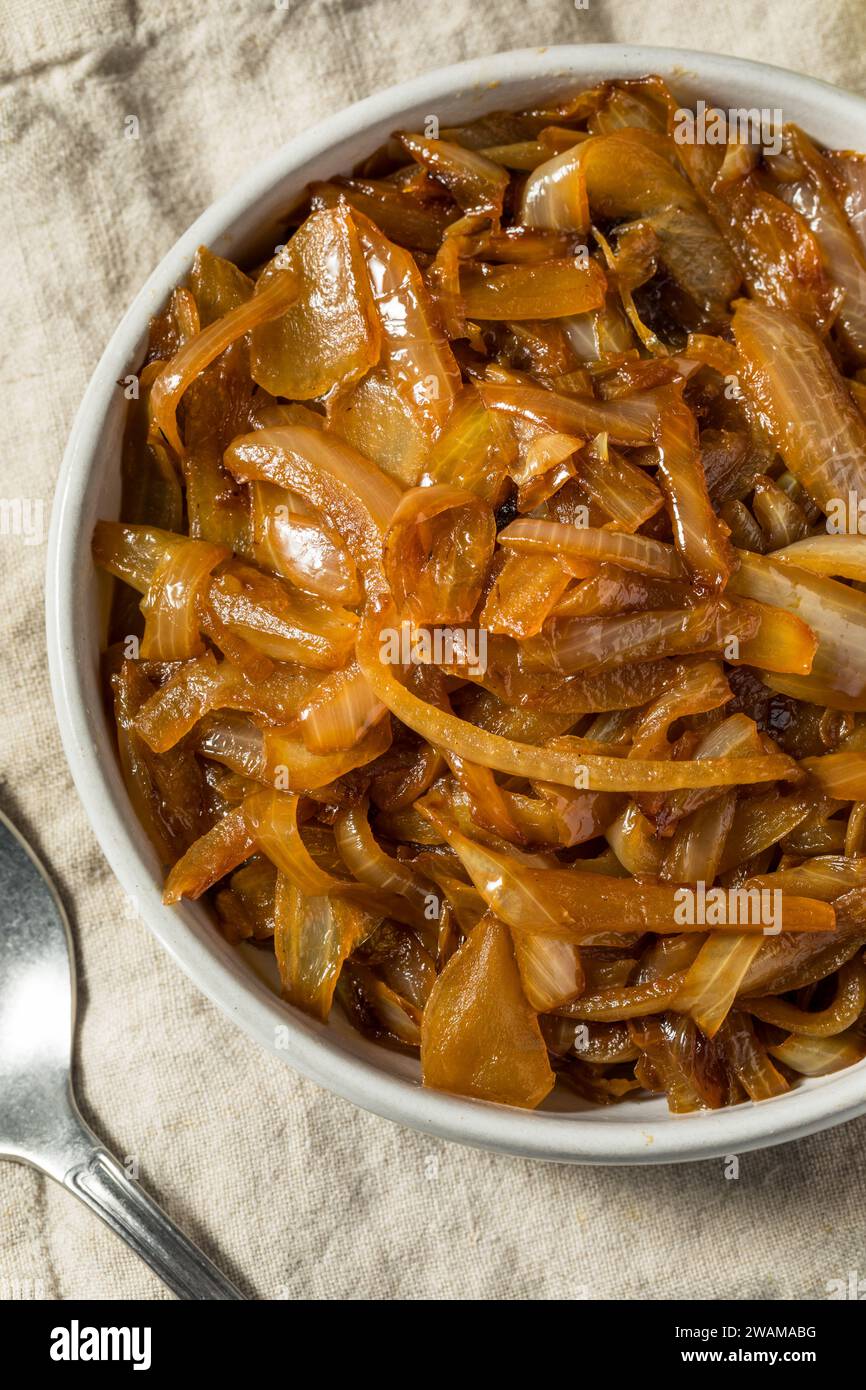 Brown Organic Caramelized Onions in a Bowl to Cook With Stock Photo - Alamy
