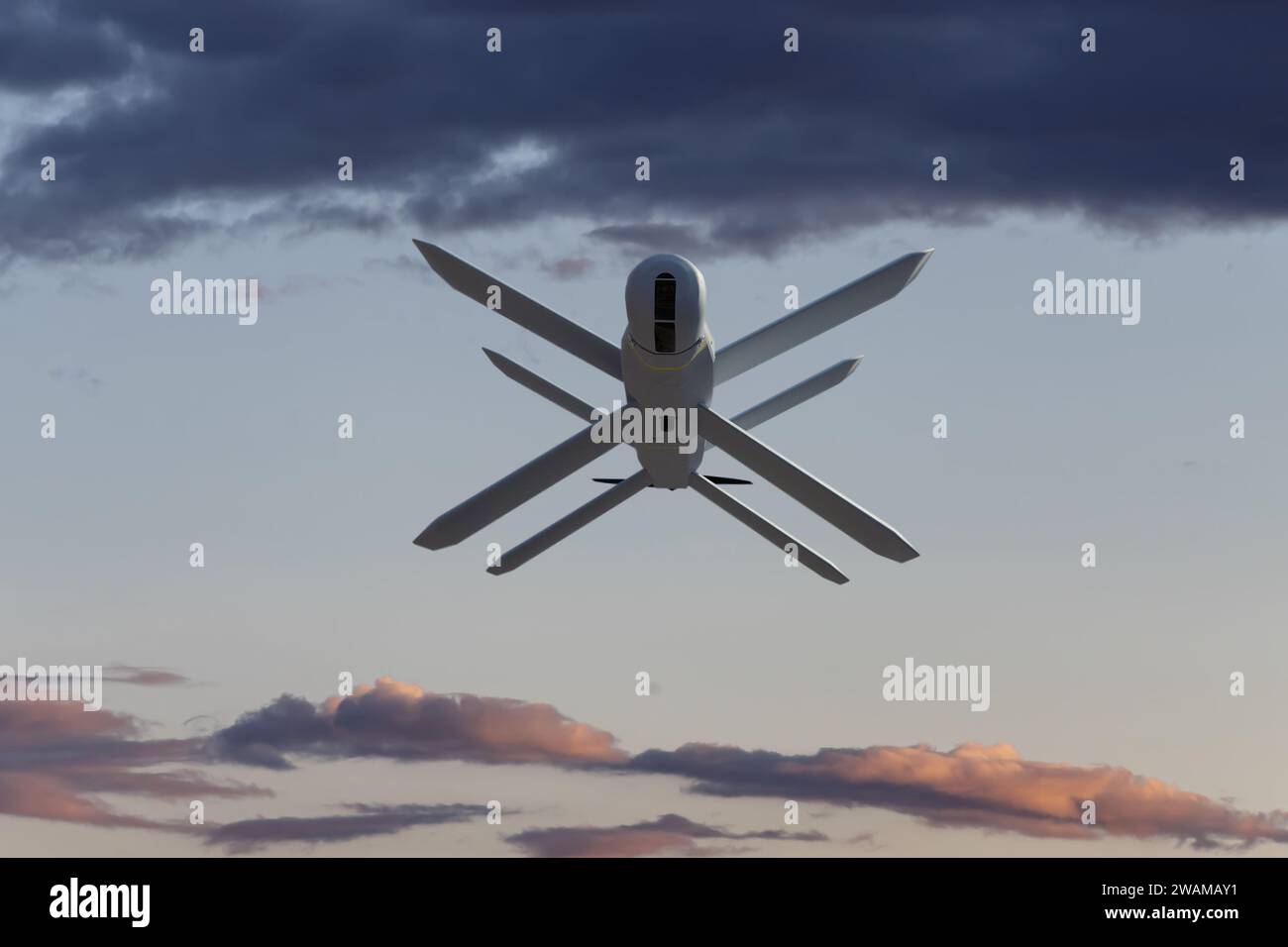 Bottom view of Russian military combat drone against clouds, war Stock ...