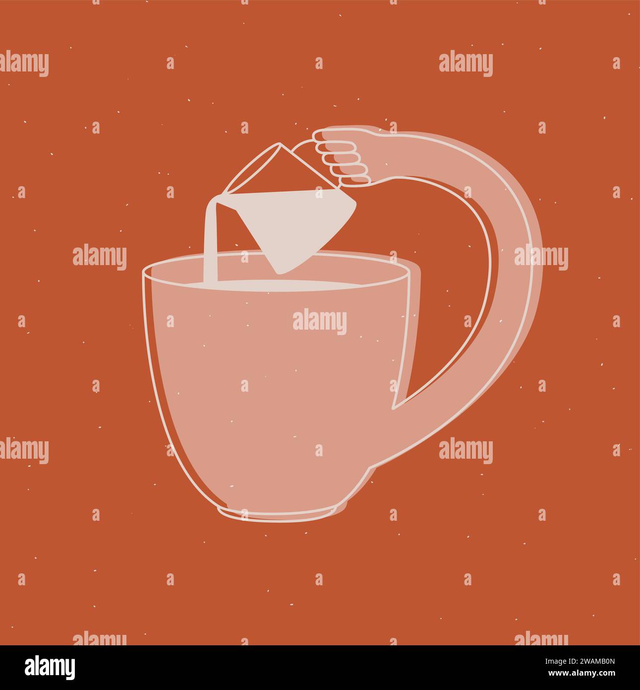 Cup pours milk into itself drawing in cartoon flat line style on ...