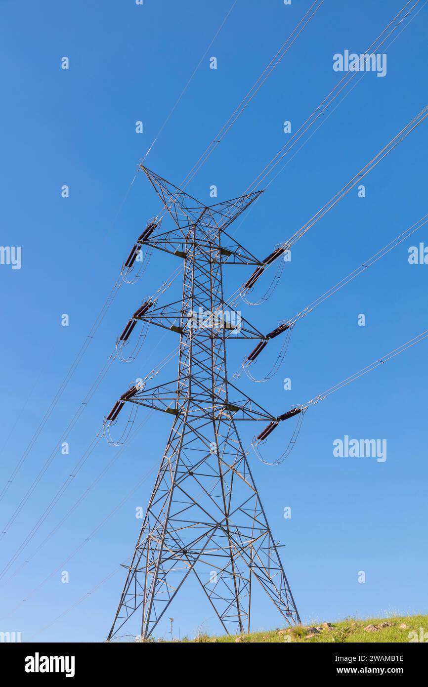 Photograph of a large telecommunications tower located on a green and ...