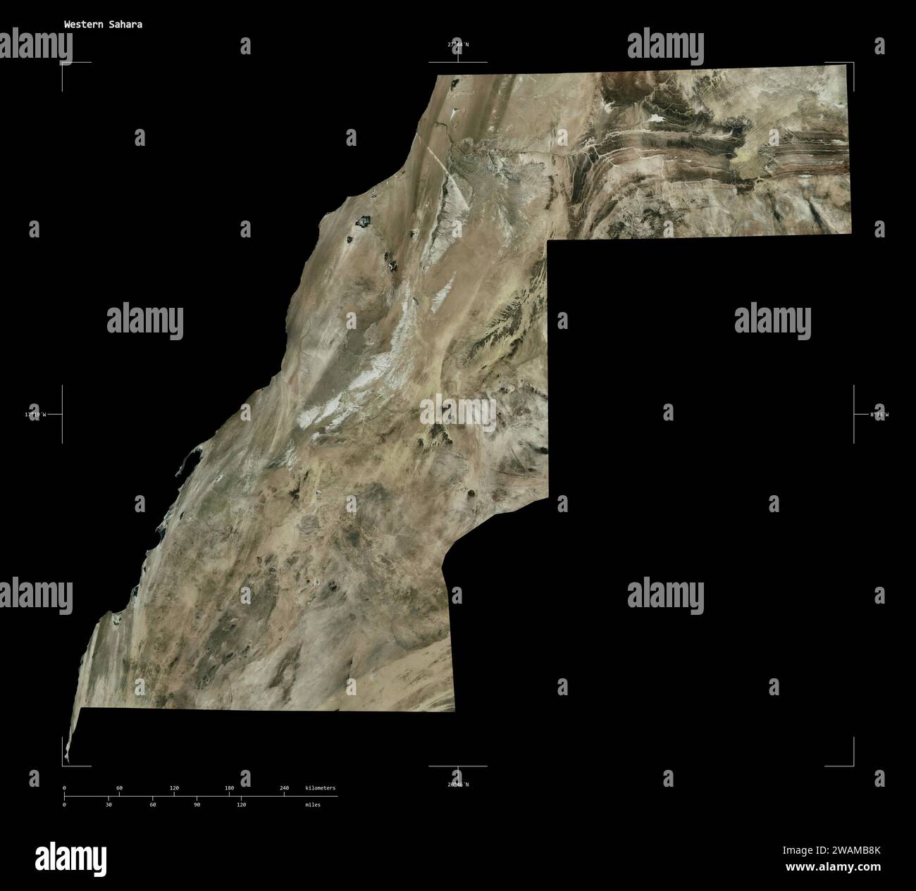 Shape of a high resolution satellite map of the Western Sahara, with ...