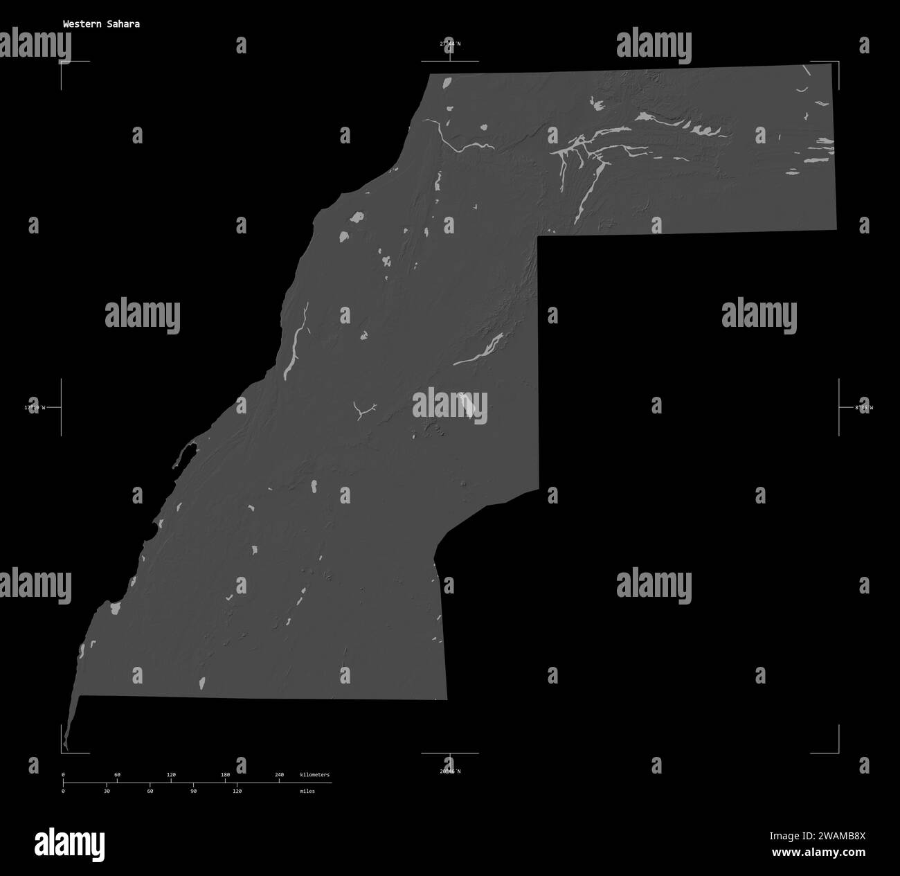 Shape of a Bilevel elevation map with lakes and rivers of the Western ...