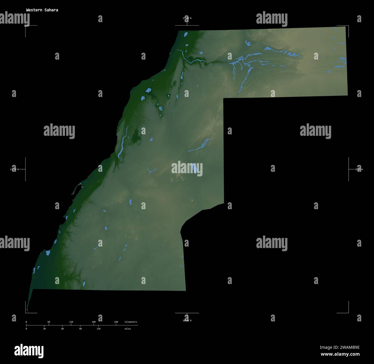 Shape of a Colored elevation map with lakes and rivers of the Western ...