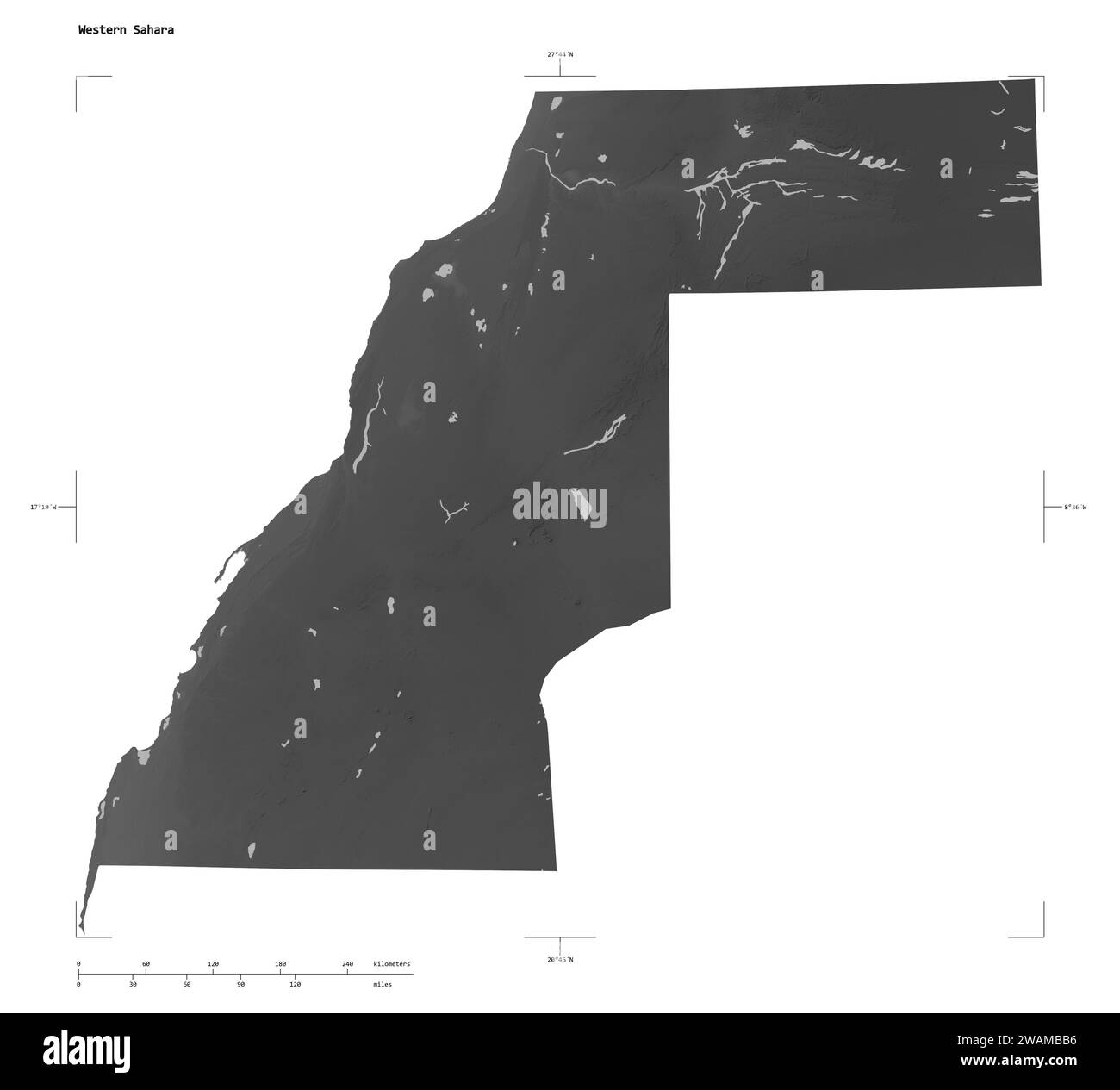 Shape of a Grayscale elevation map with lakes and rivers of the Western ...