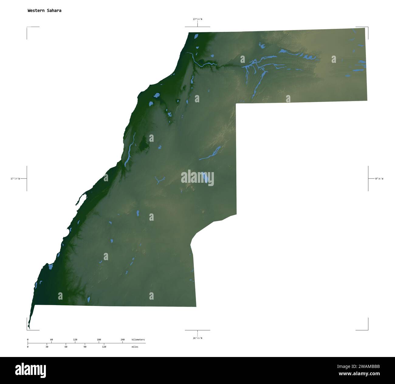 Shape of a Colored elevation map with lakes and rivers of the Western ...