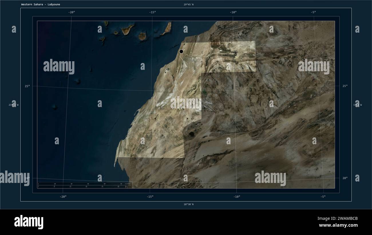 Western Sahara highlighted on a high resolution satellite map map with ...