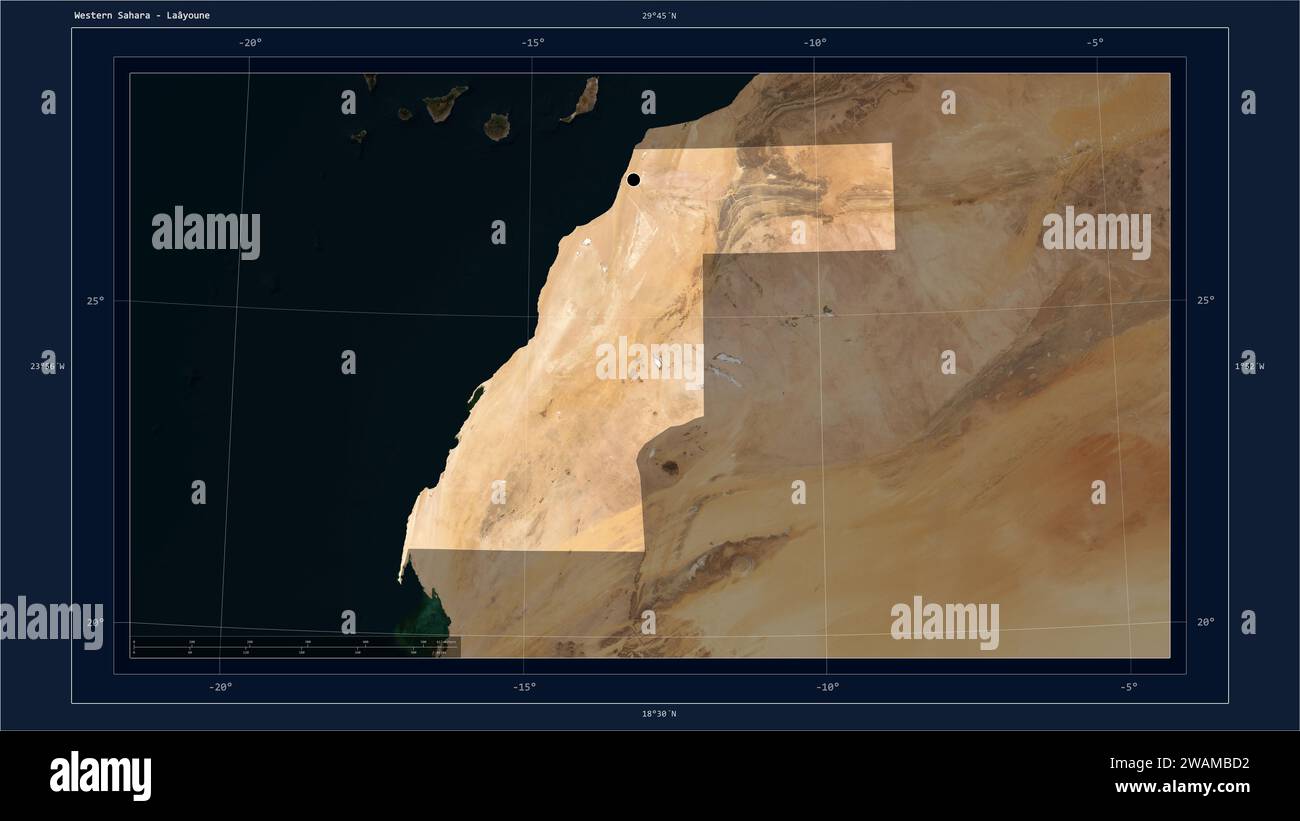 Western Sahara highlighted on a low resolution satellite map map with ...