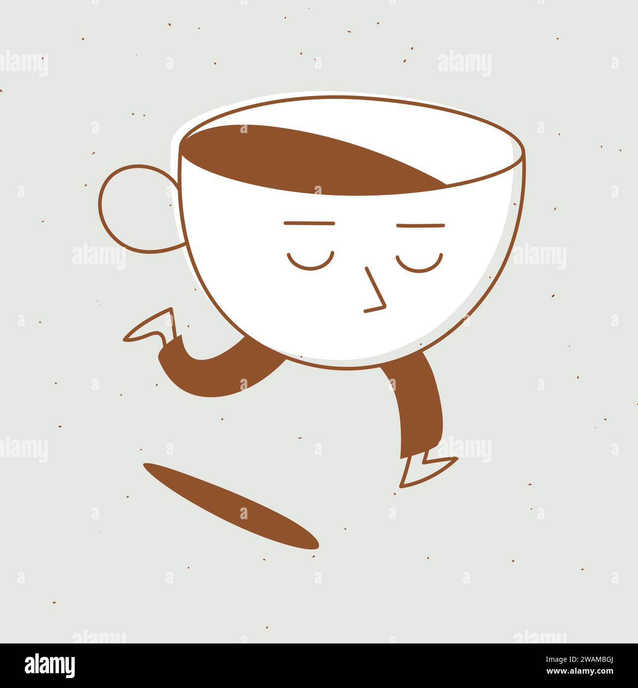 Running sleepy cup of coffee drawing in cartoon flat line style on ...
