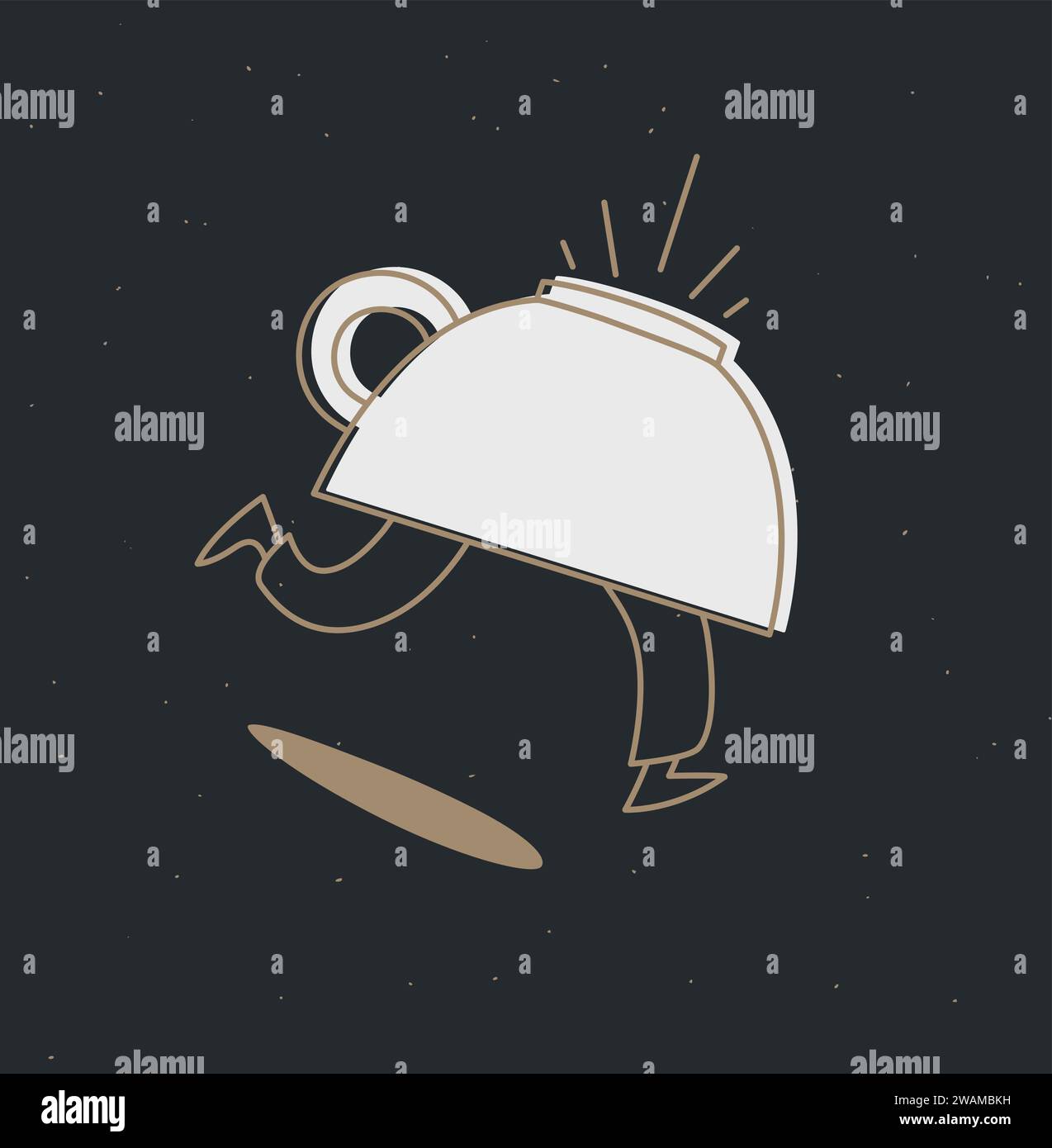 Running inverted cup of coffee drawing in cartoon flat line style on ...