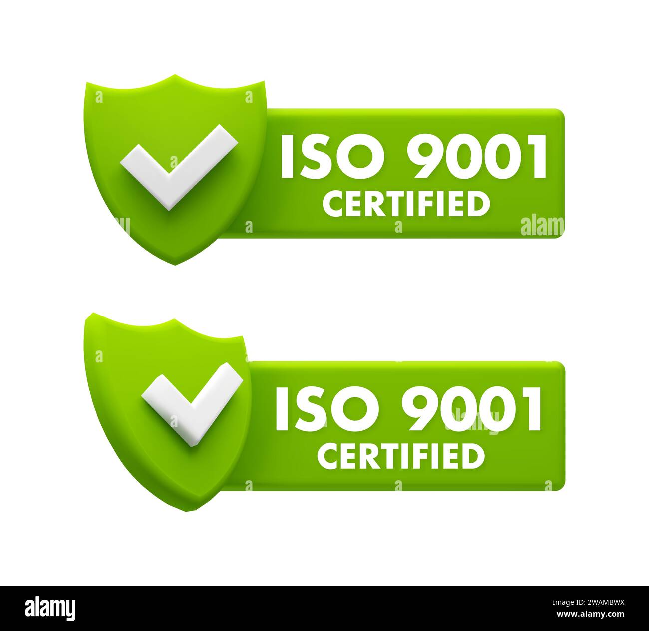 Green ISO 9001 Certified Shields - Quality Management System Assurance Badges Stock Vector Image ...
