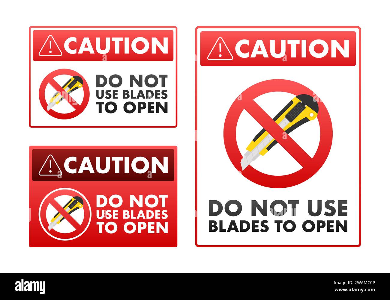 Safety warning signs vector illustration indicating not to use blades ...