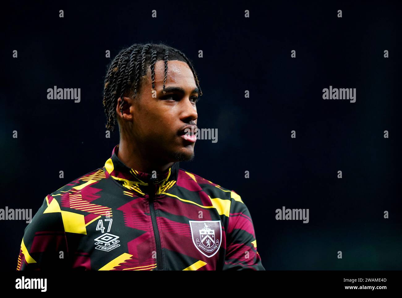 Burnley's Wilson Odobert during the pre-match warm up ahead of the ...