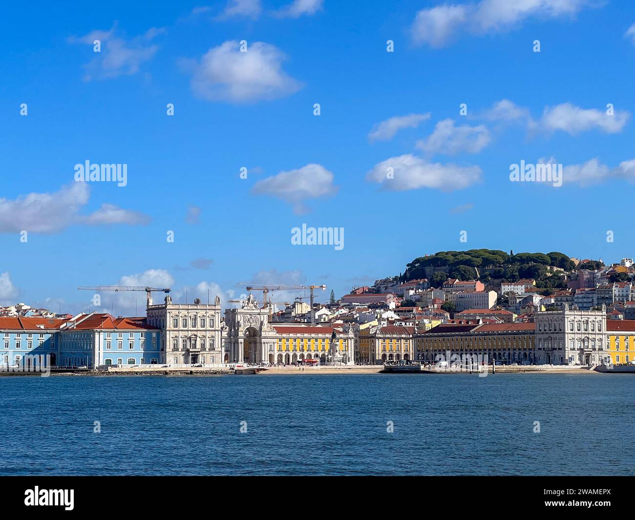 Lisbon downtown riverfront seen from Tagus River Stock Photo - Alamy