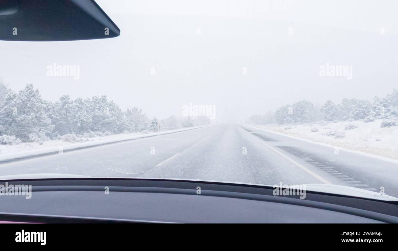 Braving a Winter Storm Driving Through Western Colorado Stock Photo - Alamy