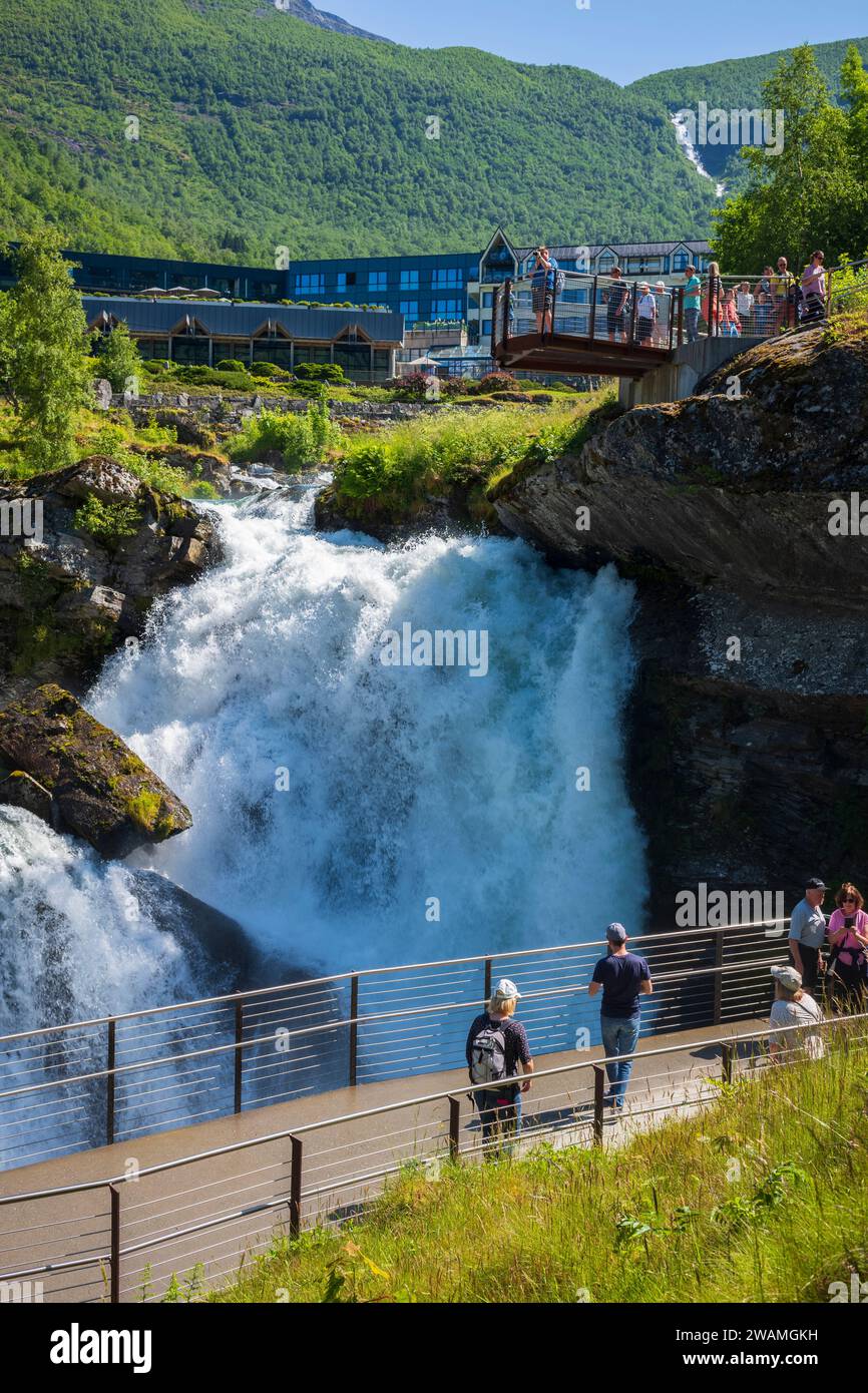 Geiranger, Norway, June 26, 2023: The Waterfall Walk is a series steps ...