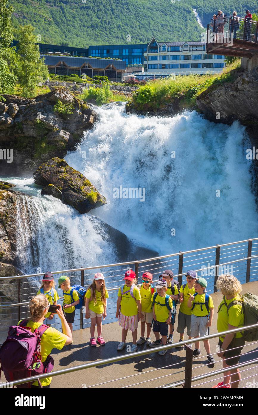 Geiranger, Norway, June 26, 2023: The Waterfall Walk is a series steps ...