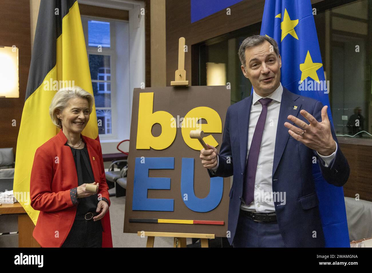 Brussels, Belgium. 05th Jan, 2024. European Commission president Ursula Von der Leyen, Prime ...