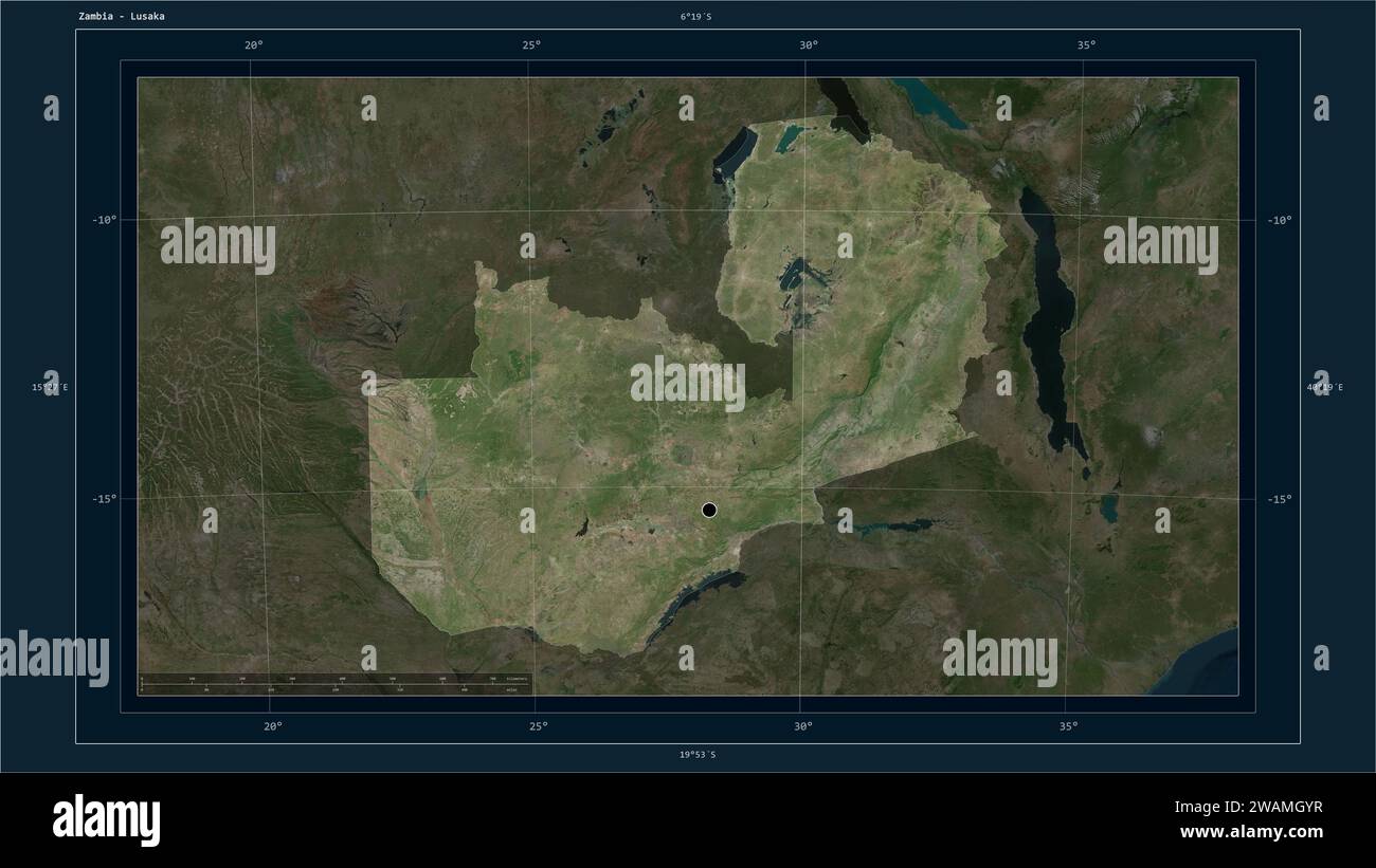 Zambia highlighted on a high resolution satellite map map with the ...