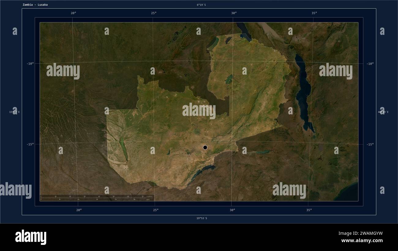 Zambia highlighted on a low resolution satellite map map with the ...