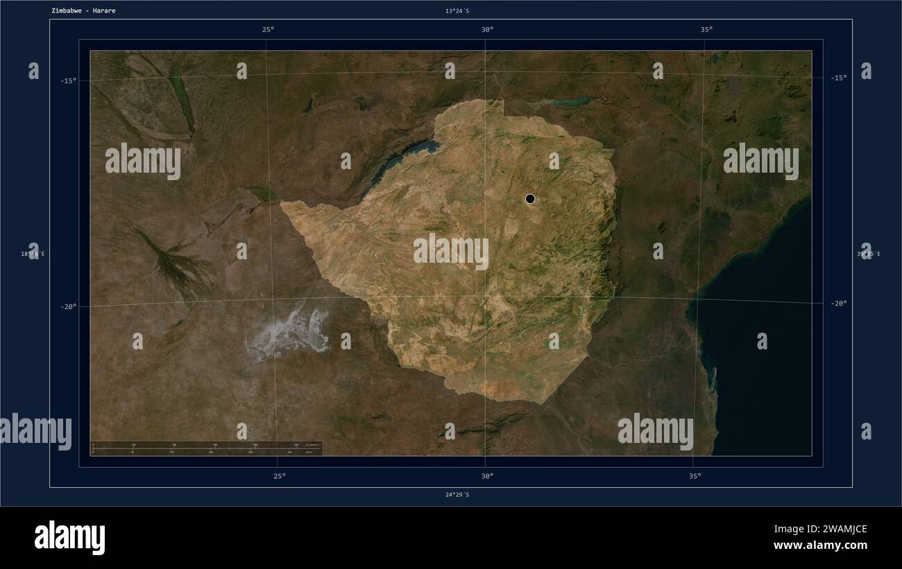 Zimbabwe highlighted on a low resolution satellite map map with the ...