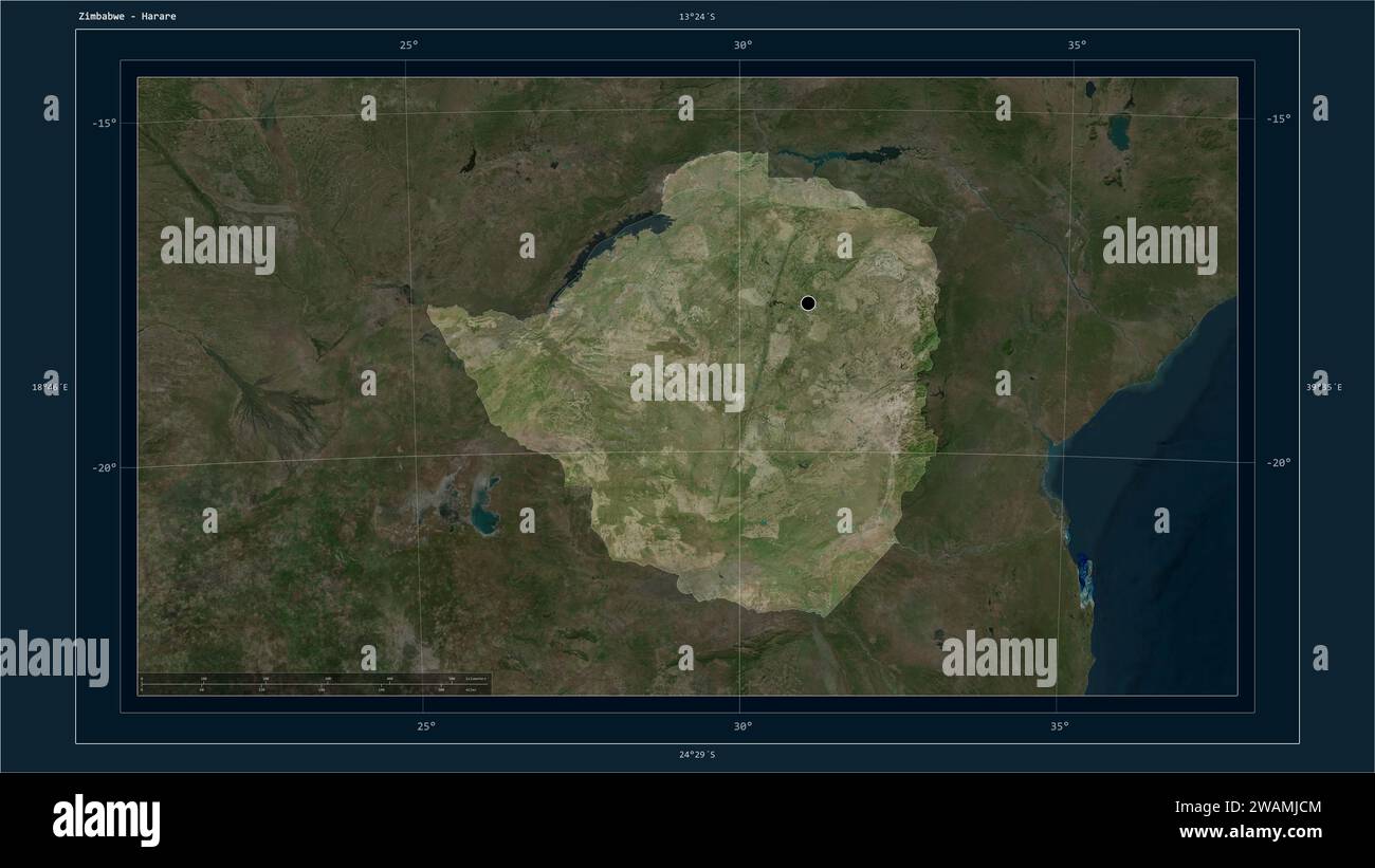 Zimbabwe highlighted on a high resolution satellite map map with the ...