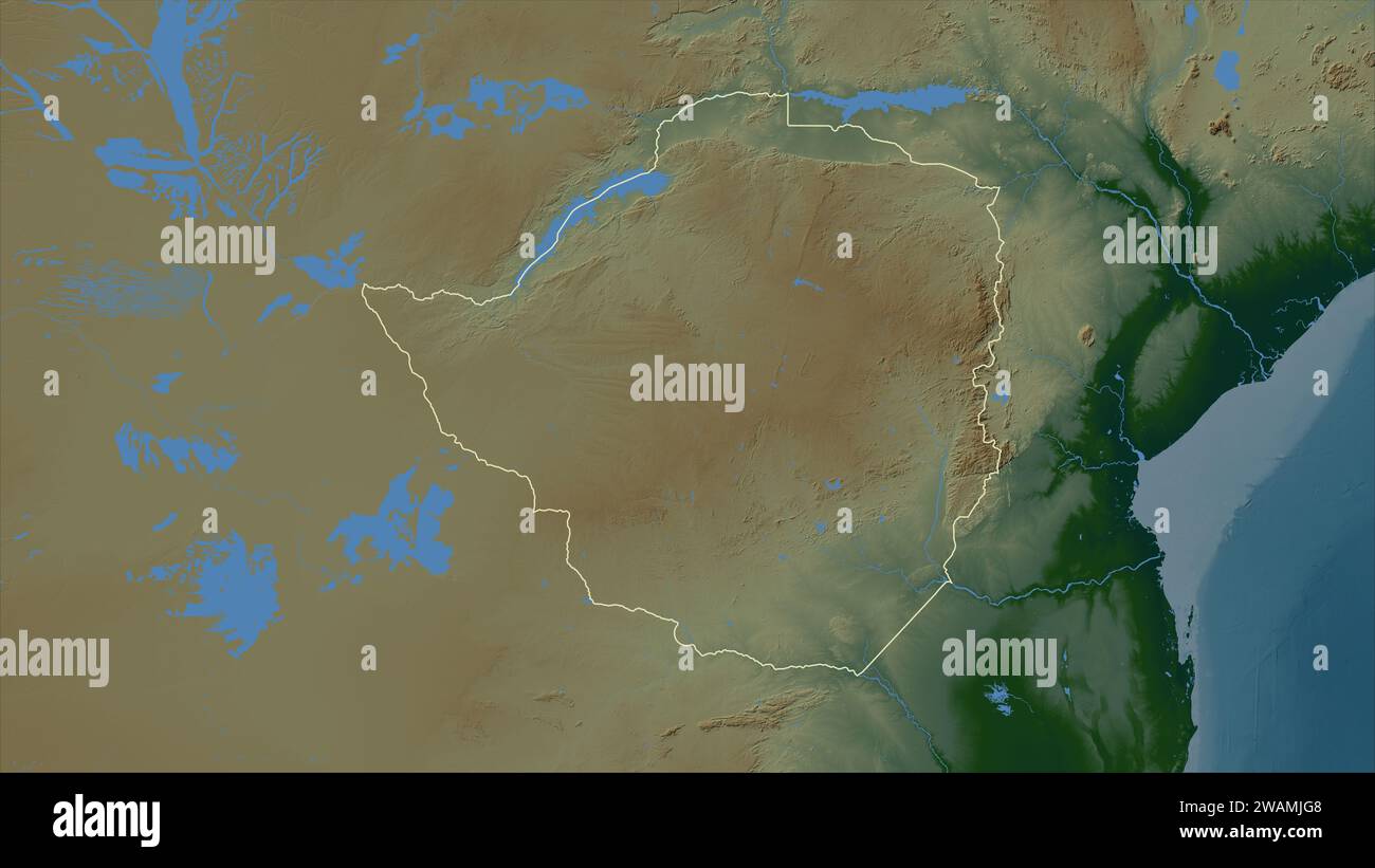 Zimbabwe outlined on a Colored elevation map with lakes and rivers Stock Photo - Alamy